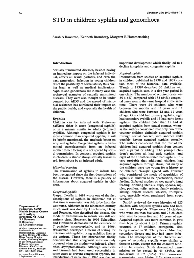 STD in Children: Syphilis and Gonorrhoea: Diseases | PDF | Sexually ...