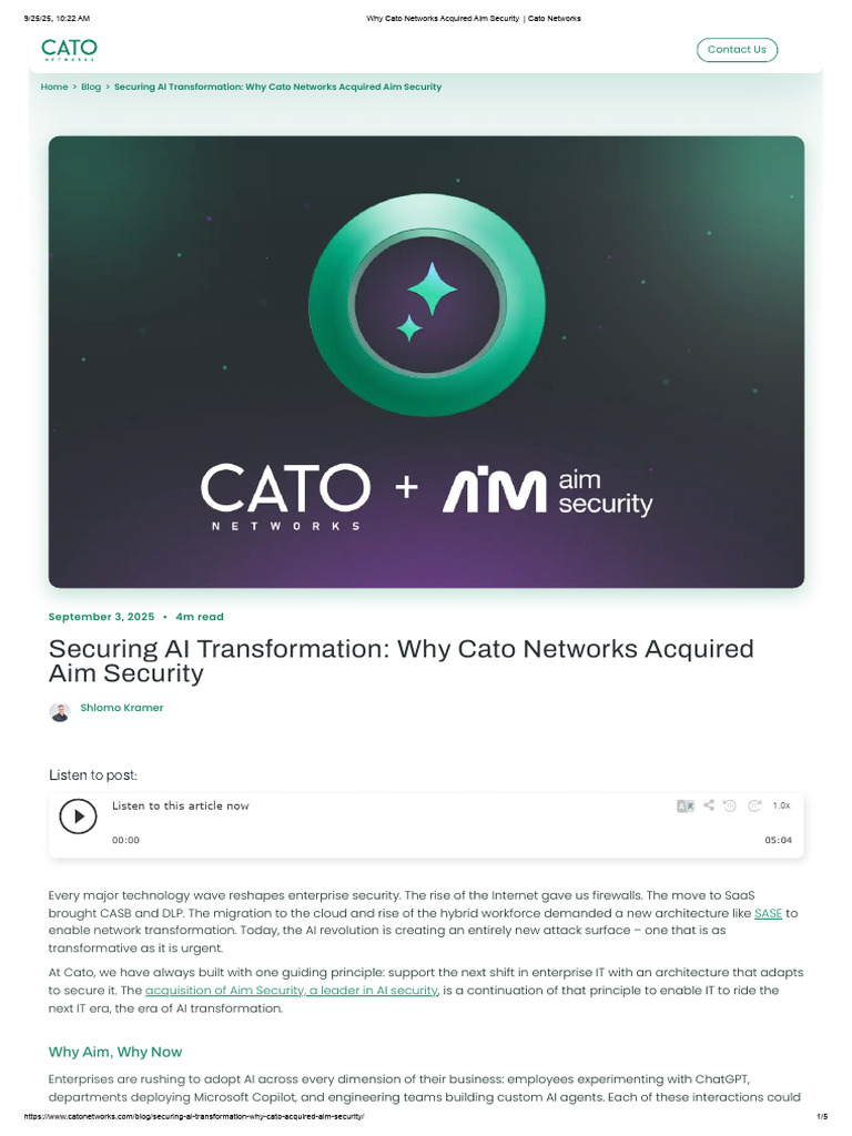Cato Networks Acquires Aim Security for AI | PDF | Artificial ...