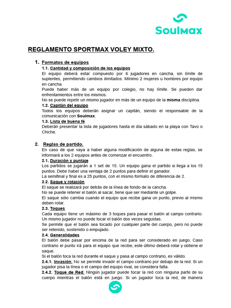 Reglas del Voleibol Mixto Sportmax | PDF | Vóleibol | Deportes