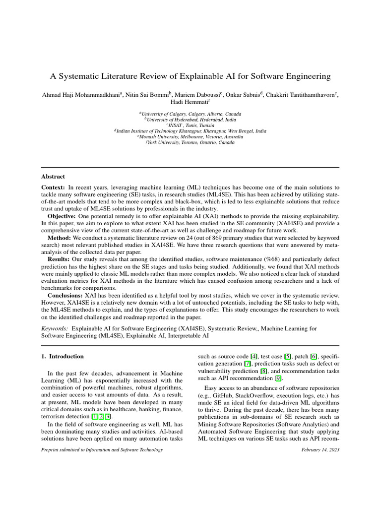 A Systematic Literature Review of Explainable AI For Software ...