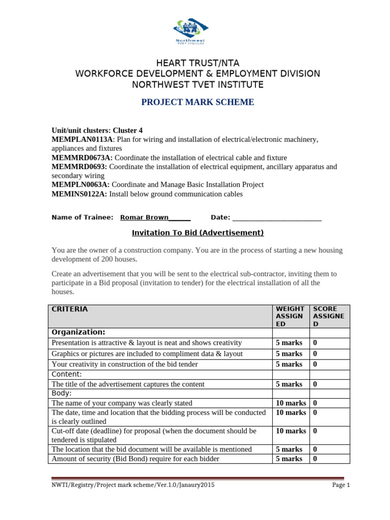 Project Mark Scheme Cluster RB | PDF