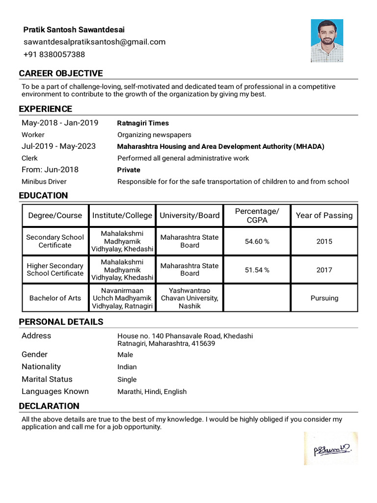 Resume Pratik Santosh Sawantdesai Format1 | PDF