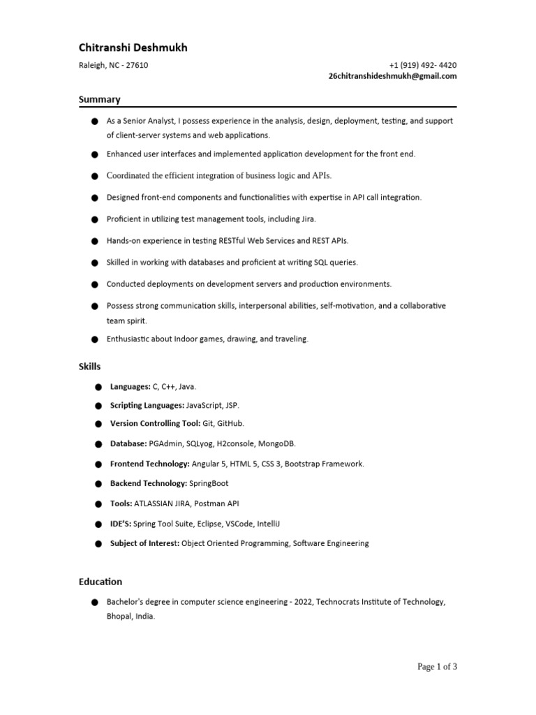 Chitranshi Deshmukh Resume-1 | PDF | Software Development | Databases