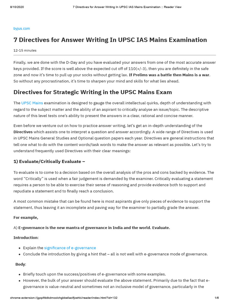 7 Directives For Answer Writing in UPSC IAS Mains Examination - Reader ...