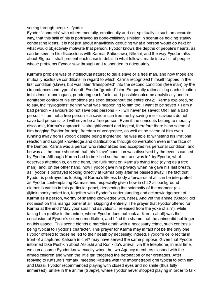 Fyodor's Insight into Human Nature | PDF | Soul | Karma