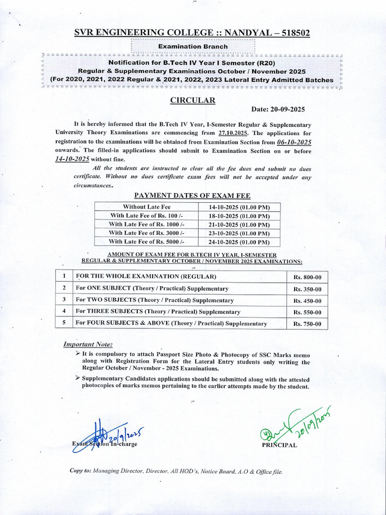 Exam Branch - Notification For - IV-I REG & SUPPLE IV-II SUPPLE - OCT ...