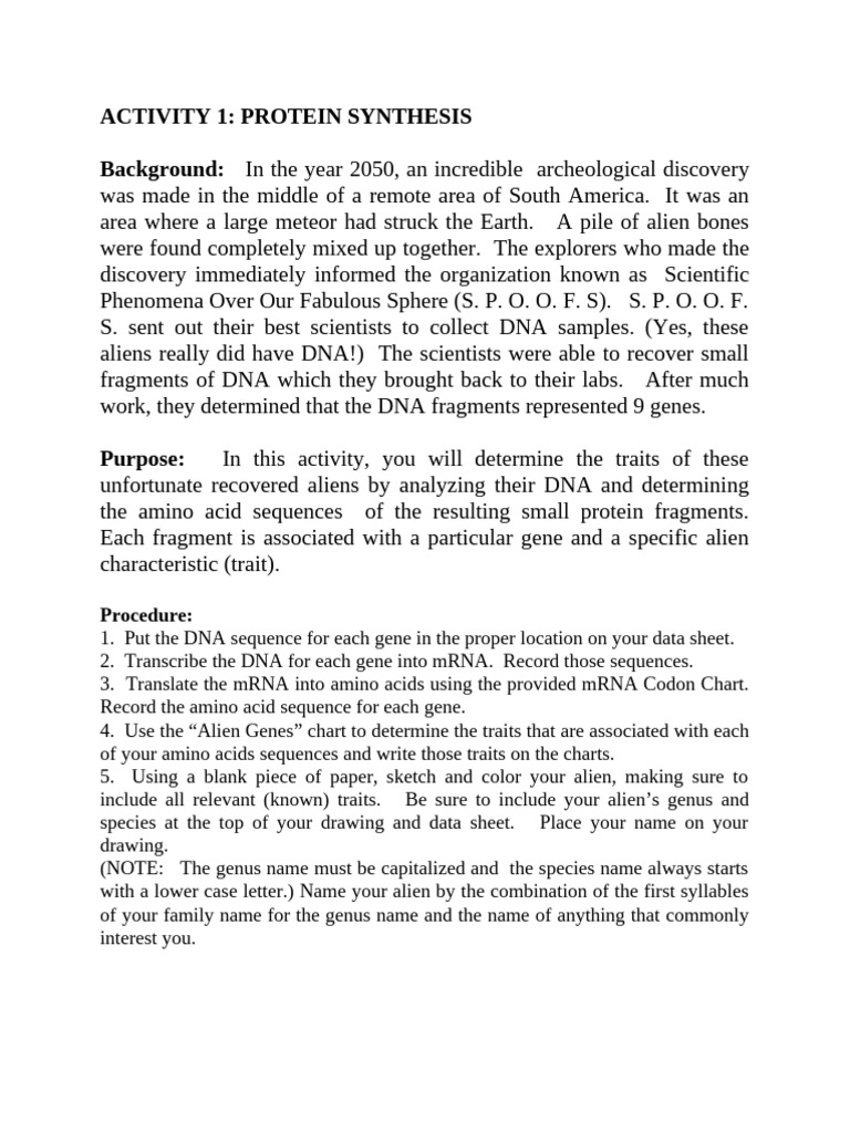 ACTIVITY 1 Protein Synthesis | PDF