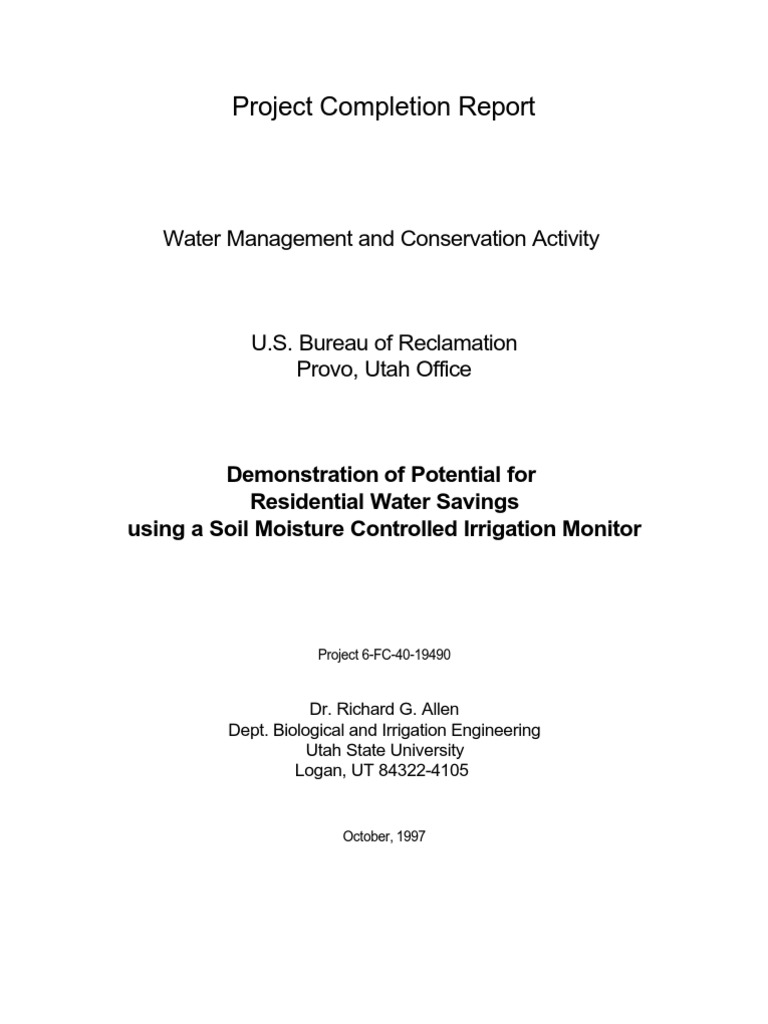 Project Completion Report: Water Management and Conservation Activity ...