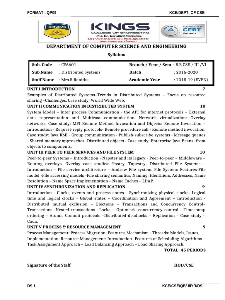 Syllabus & Course Plan | PDF | Peer To Peer | Replication (Computing)
