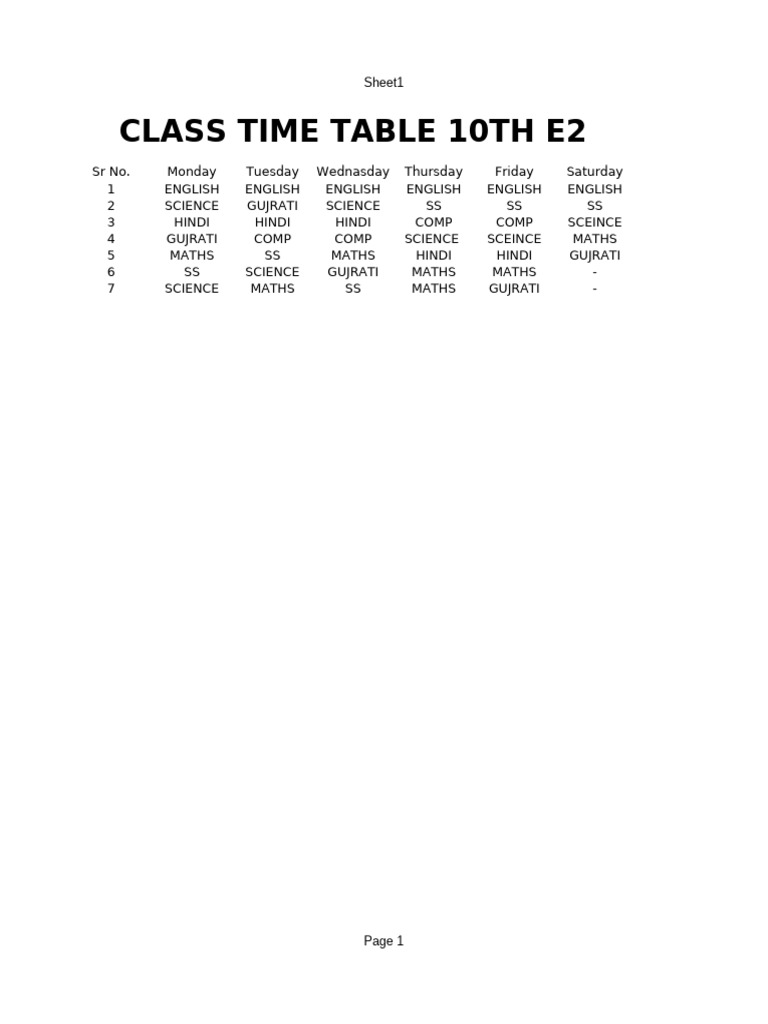 10th E2 Class Time Table | PDF