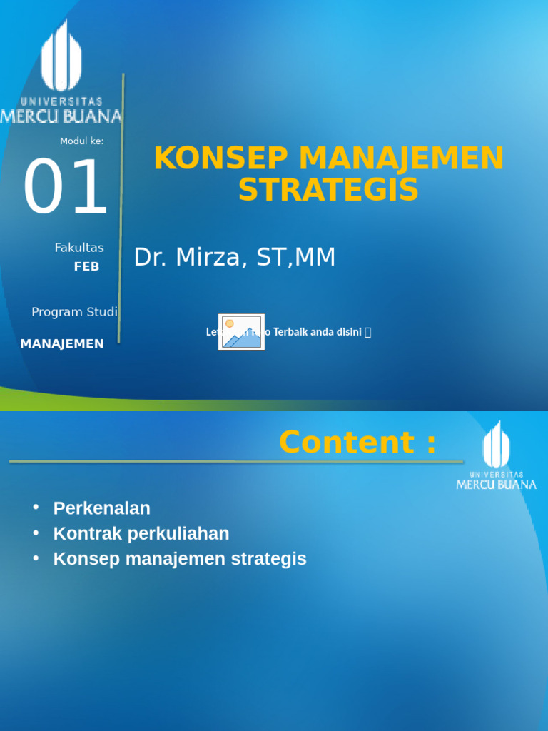 Pertemuan 1 Konsep Manajemen Strategis | PDF | Strategic Management | Business