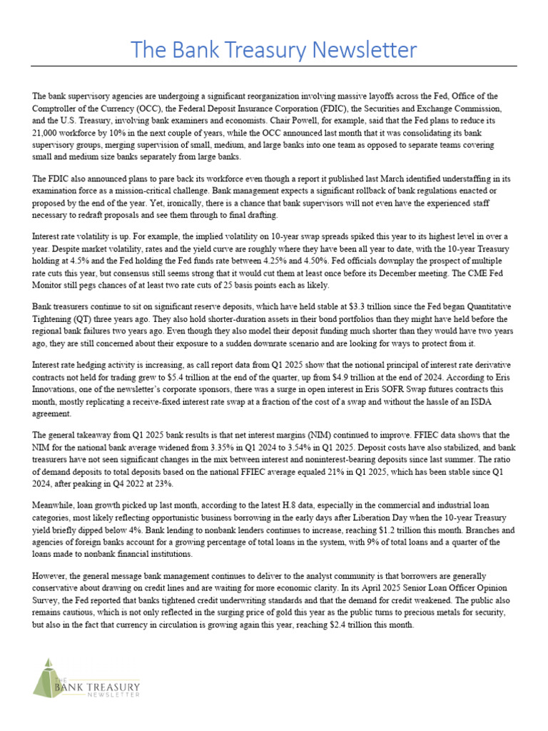 The Bank Treasury Newsletter | PDF | Federal Reserve | Banks