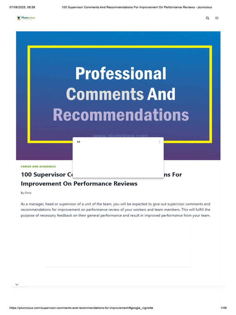 Supervisor Comments for Performance Reviews | PDF | Performance ...