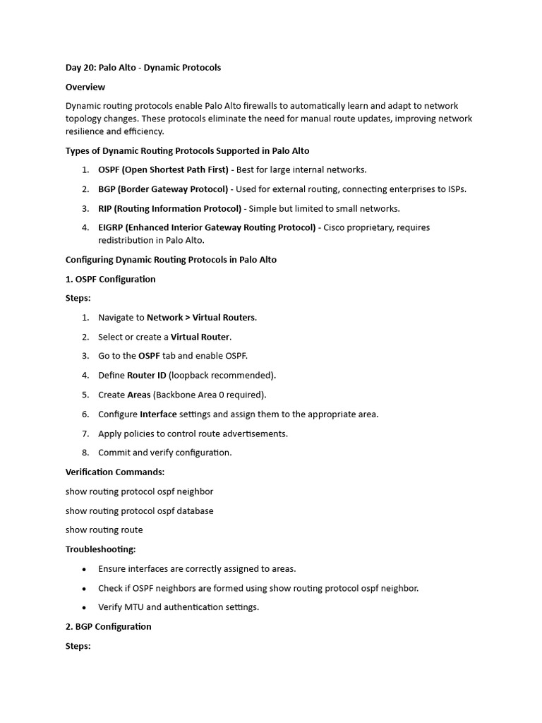 Day 20 - Palo Alto - Dynamic Protocols | PDF | Routing | Internet