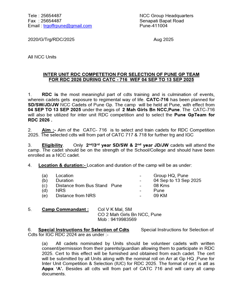 RDC 2026 Pune Team Selection Process | PDF | Military Education And ...