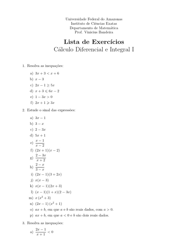 Lista de Exercícios Cálculo 1 | PDF | Conceitos matemáticos | Objetos ...