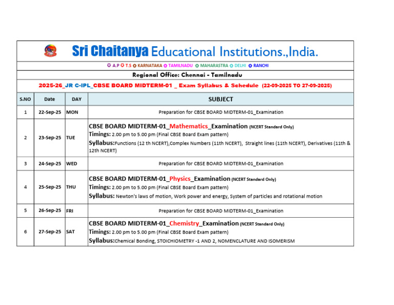 2025-26 - JR C-Ipl - Cbse Board Midterm-01 - Exam Syllabus & Schedule ...