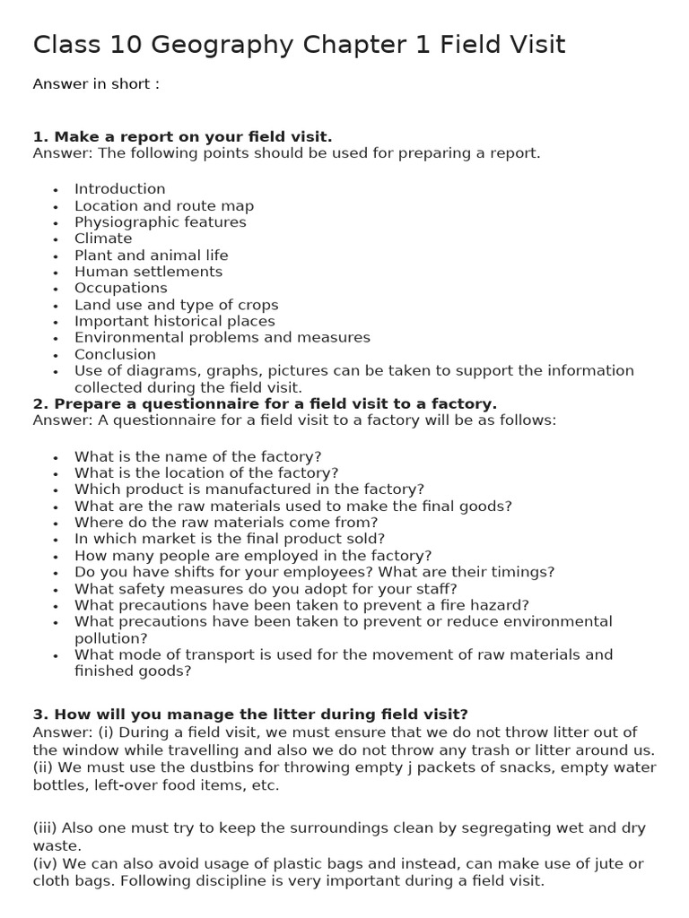 Class 10 Geography Field Visit Guide | PDF | Earth Sciences | Natural ...