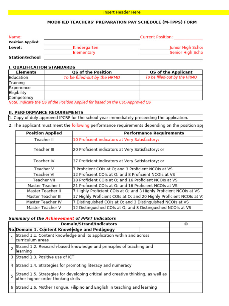 M-TPPS Form No. 2A for Teacher Applicants | PDF | Educational ...