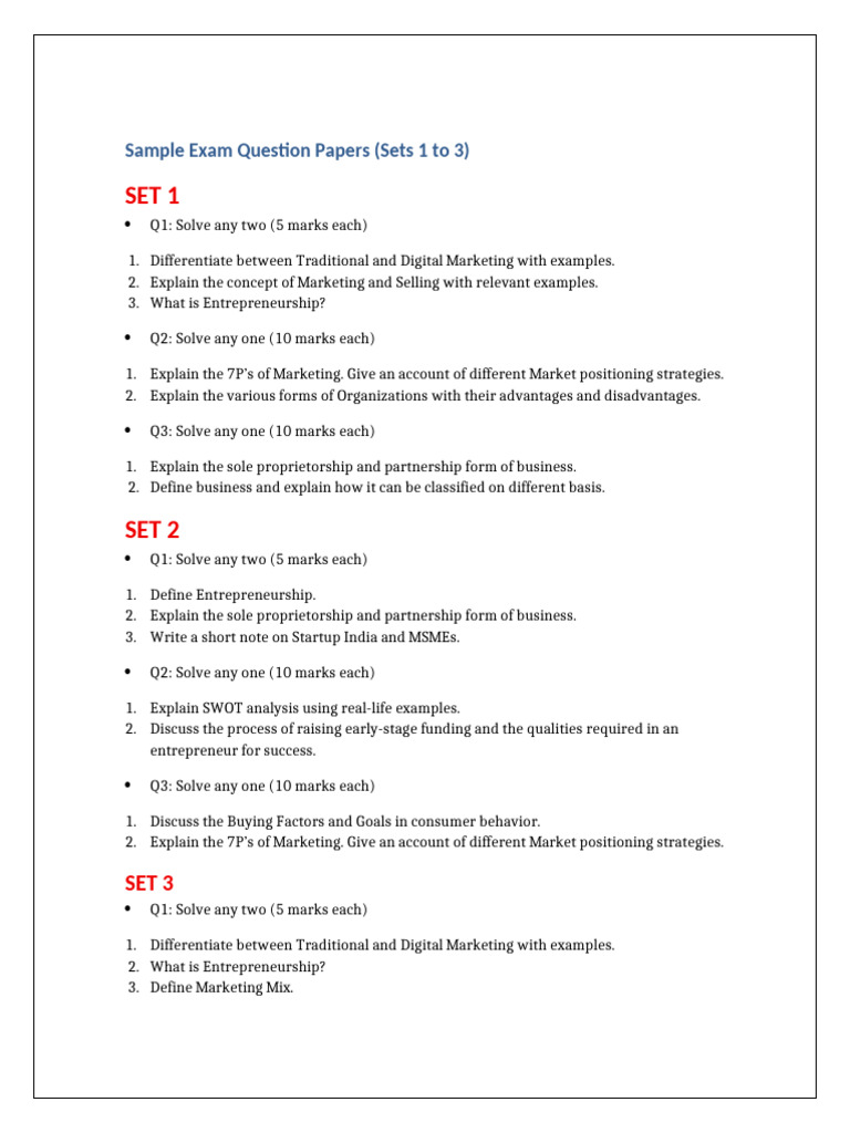 Exam Question Papers Sets 1 To 3 | PDF