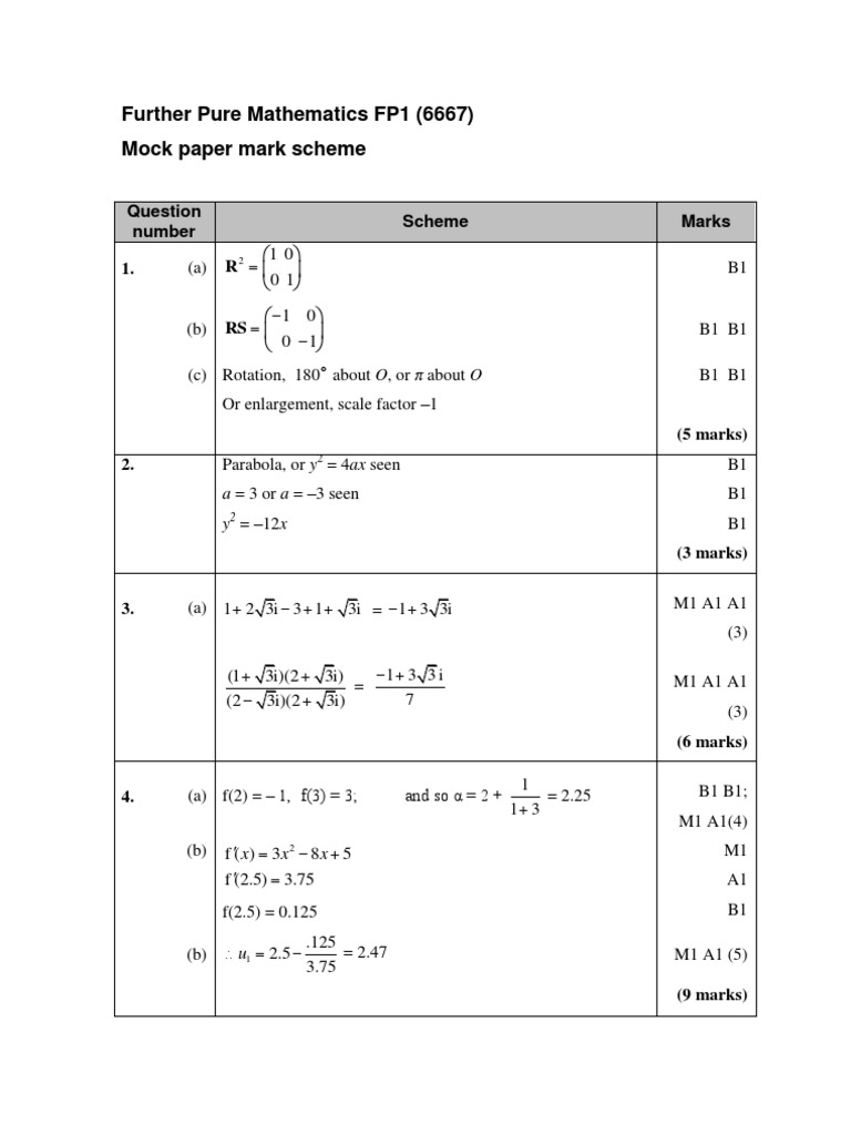 Further Pure Mathematics FP1 - Mock - Ms | PDF | Slope | Elementary ...