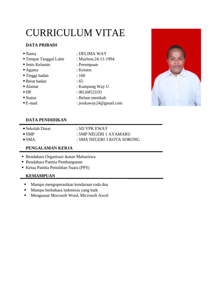 CV Delima Way: Pendidikan & Pengalaman | PDF