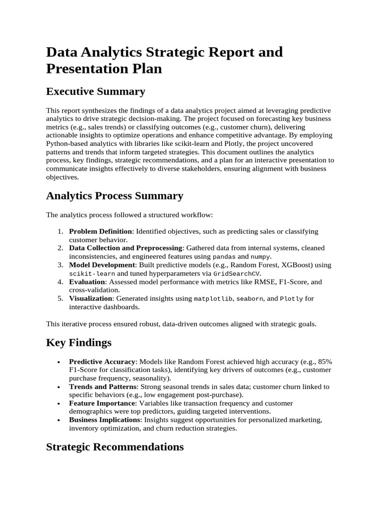 Data Analytics Strategy Overview | PDF | Analytics | Forecasting