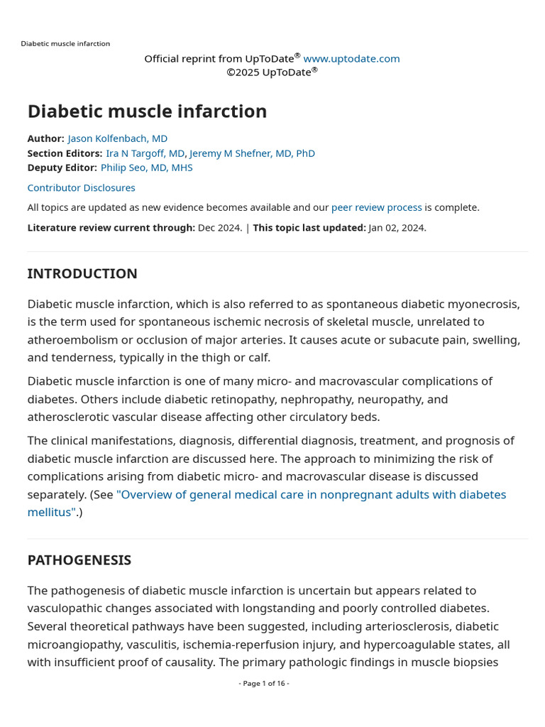 Diabetic Muscle Infarction | PDF | Diabetes | Myocardial Infarction
