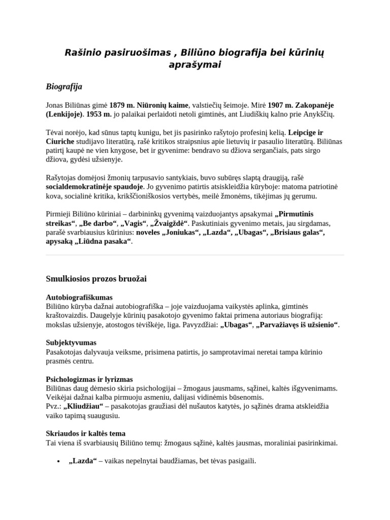 Jonas Biliūnas Ir Jo Kuryba | PDF