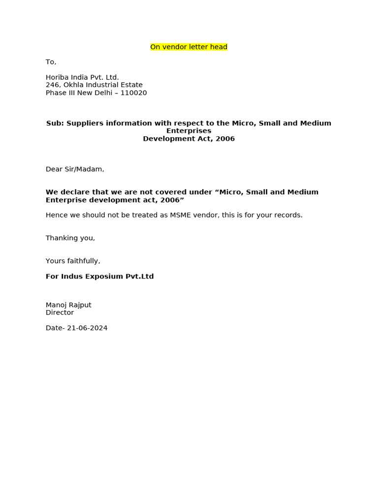 Msme Declaration | PDF