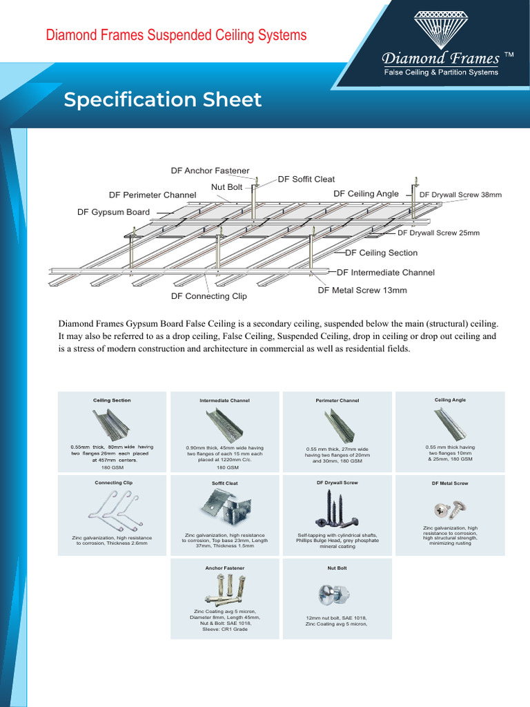 False Ceiling Thickness Specifications | PDF | Screw | Drywall