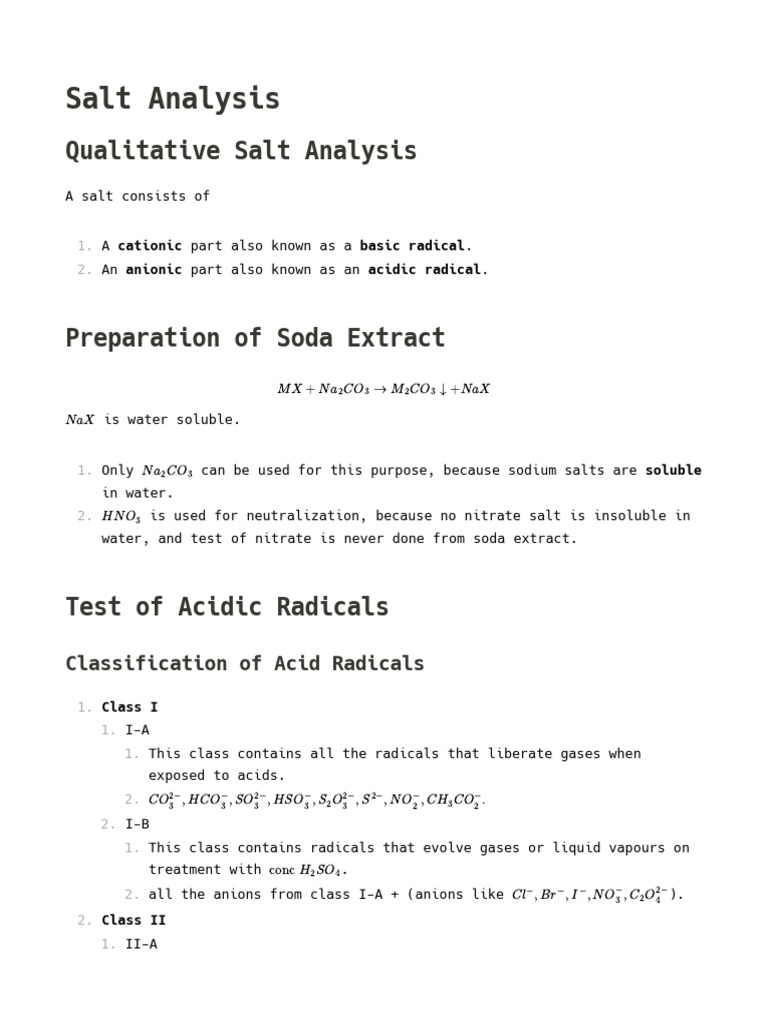 Qualitative Analysis of Salts and Radicals | PDF | Salt (Chemistry ...