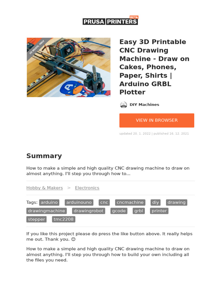 Easy 3d Printable CNC Drawing Machine Draw On Cakes Phones Paper Shirts ...
