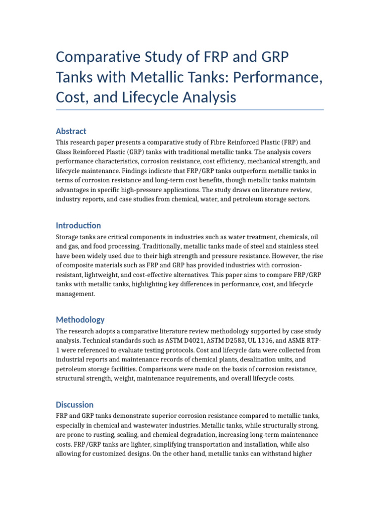 FRP vs GRP Tanks: A Comparative Analysis | PDF | Fiberglass | Fibre ...