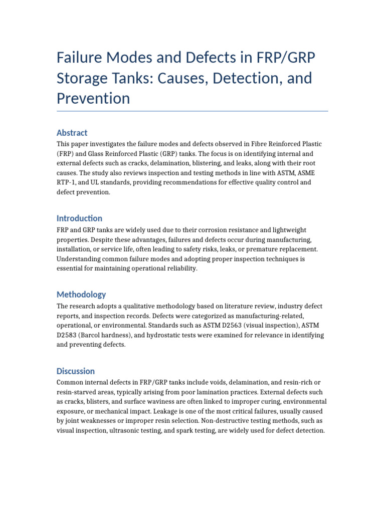FRP/GRP Tank Defects: Causes & Prevention | PDF | Fiberglass | Fibre ...
