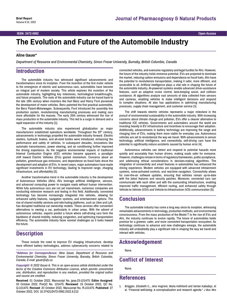 The Evolution and Future of The Automobile Industry | PDF | Car ...