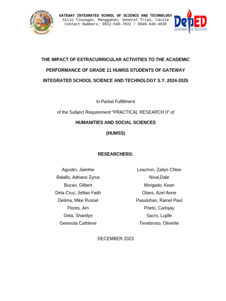 Impact of Extracurriculars on HUMSS Students | PDF | Survey Methodology ...
