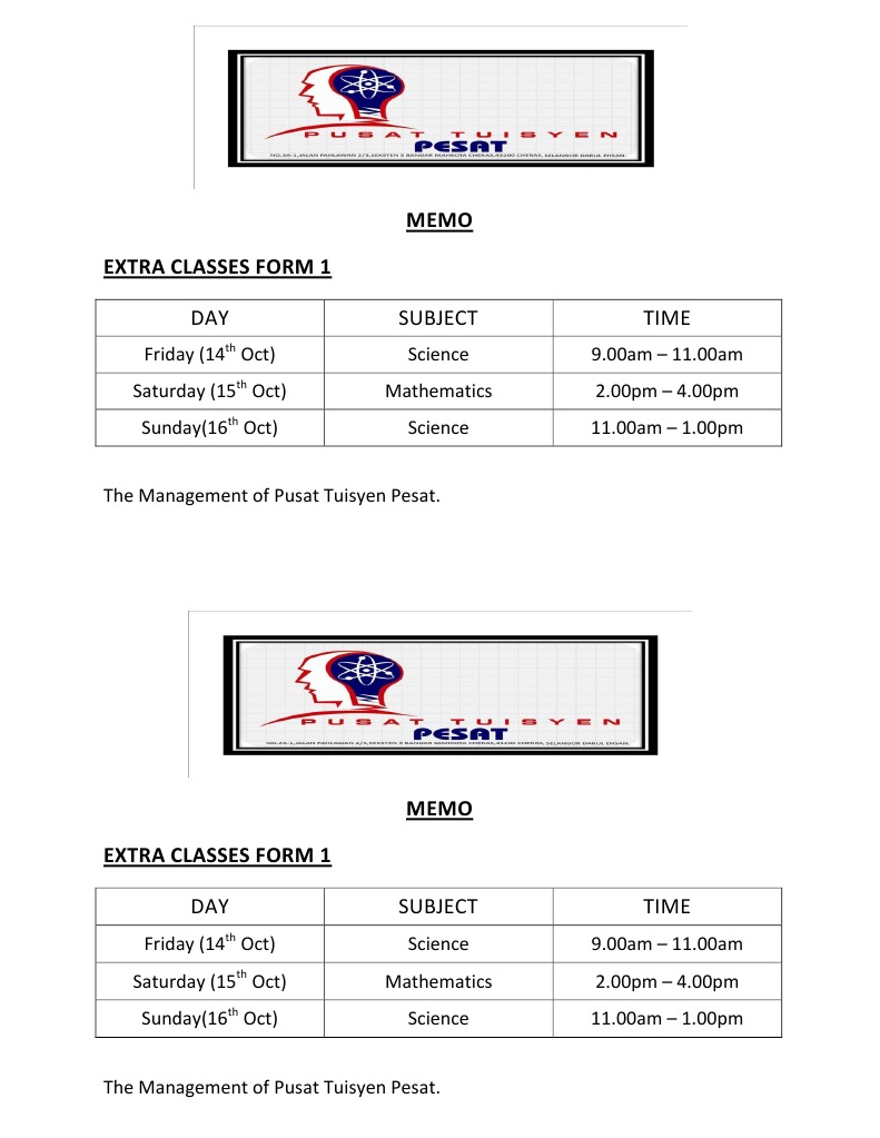 Extra Classes Schedule for Form 1 & 2 | PDF