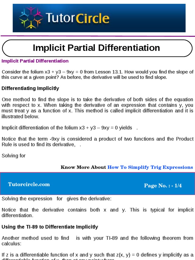 Implicit Partial Differentiation | PDF | Derivative | Mathematical Objects