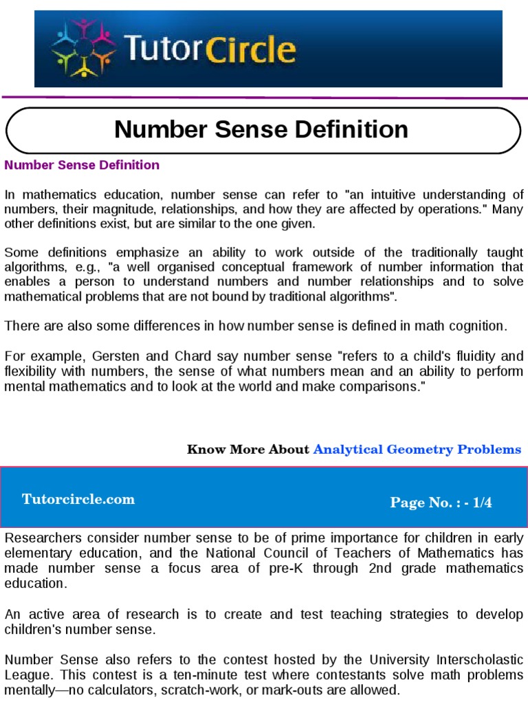 Number Sense Definition | PDF | Neuropsychological Assessment | Quality ...
