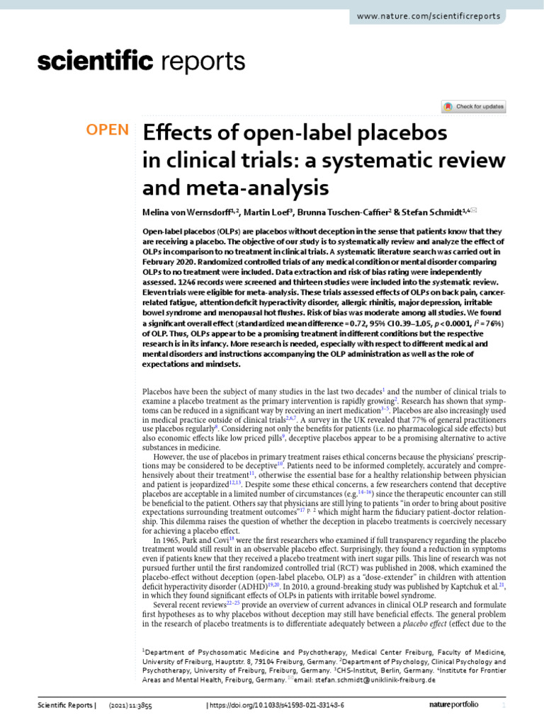 Effects of Open-Label Placebos: Review | PDF | Placebo | Clinical Trial