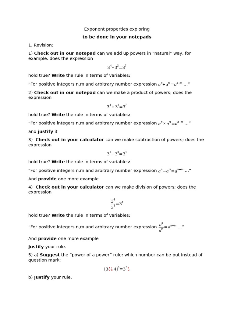 Exponent Properties Exploring | PDF