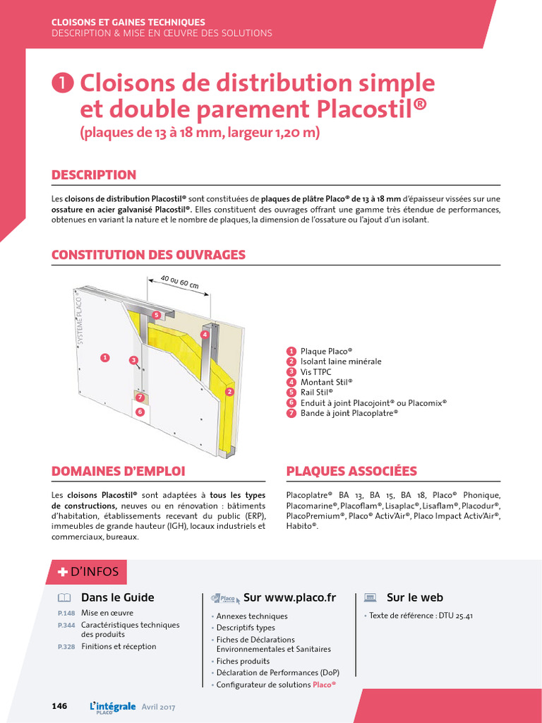 Cloisons Distribution Simple Double Parement Placostil | PDF | Matériaux | Génie du bâtiment
