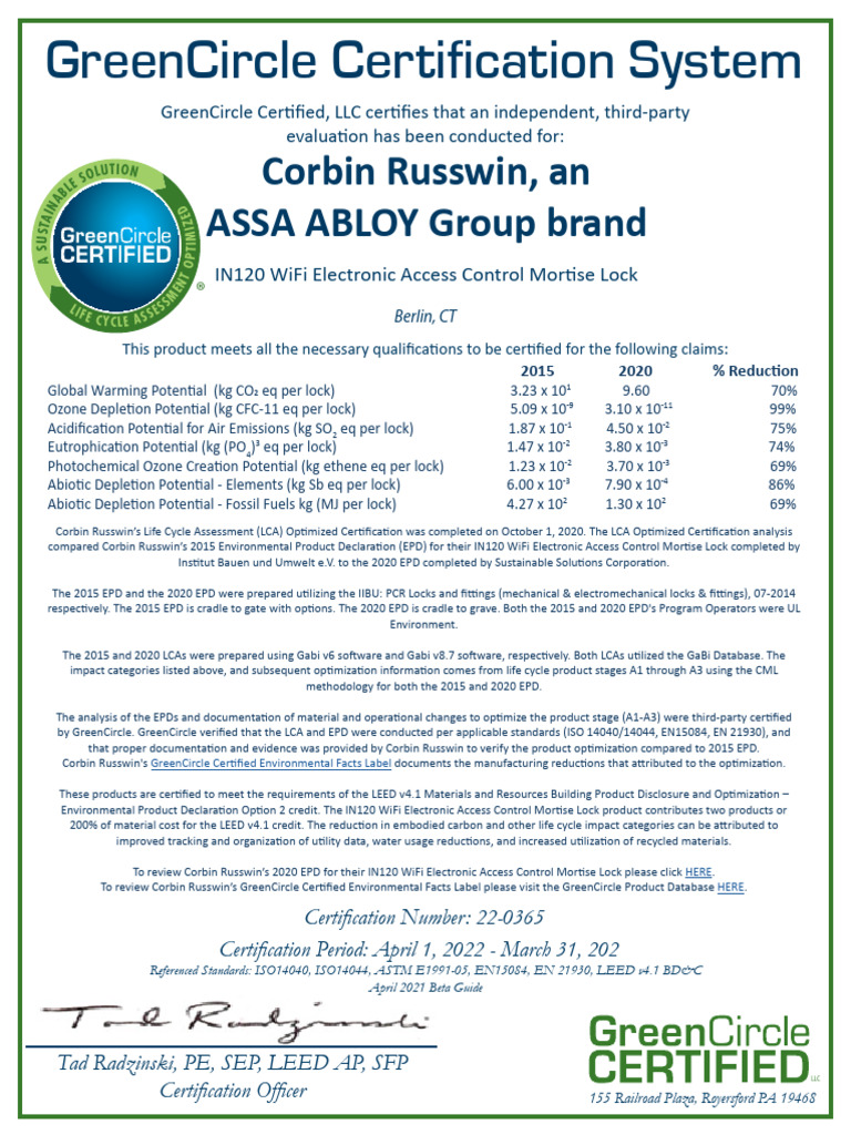 Corbin Russwin-Assa Abloy Ec | PDF | Life Cycle Assessment | Natural ...