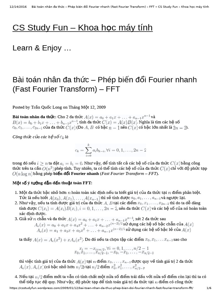 Bài Toán Nhân Đa Thức - Phép Biến Đổi Fourier Nhanh (Fast Fourier ...