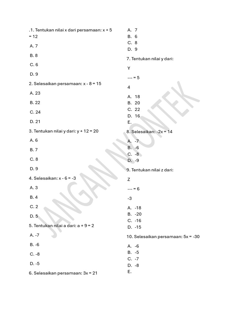 Soal Latsol Aljabar UTBK | PDF