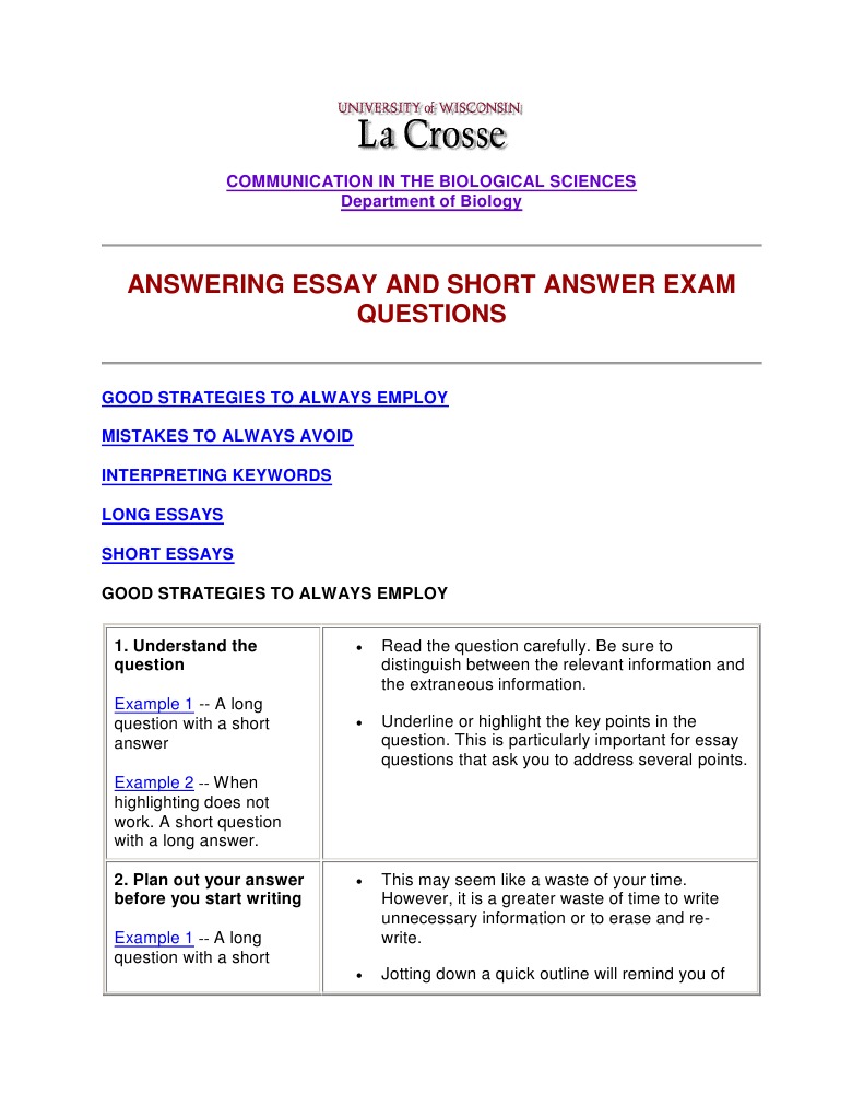 Answering Essay and Short Answer Exam Questions: Communication in The ...