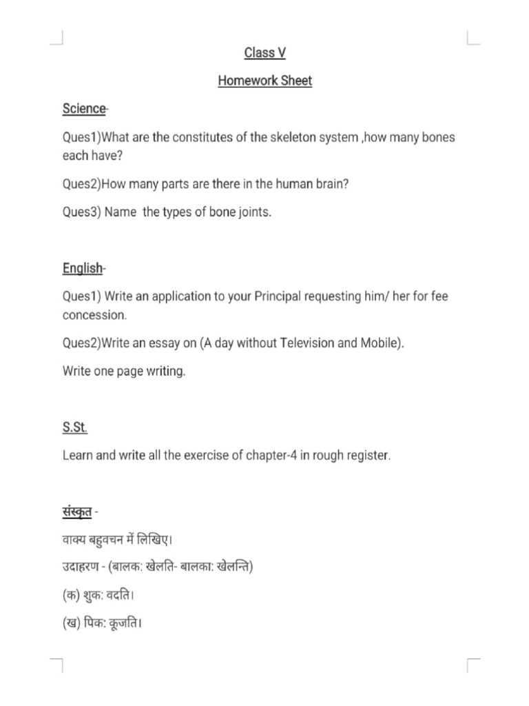 Class V Homework Assignments Guide | PDF