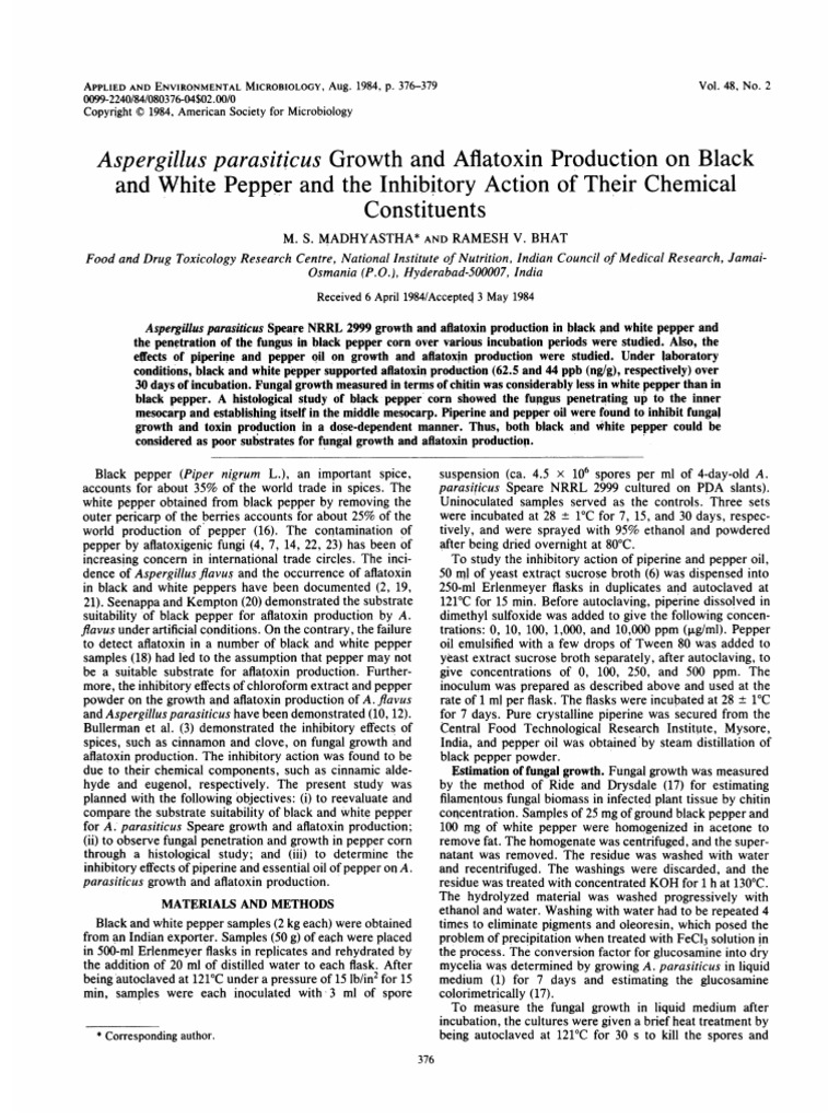 Aflatoxin in Black & White Pepper | PDF | Mycotoxin