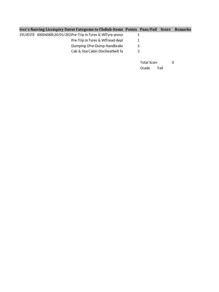 Driver Assessment Scoring | PDF